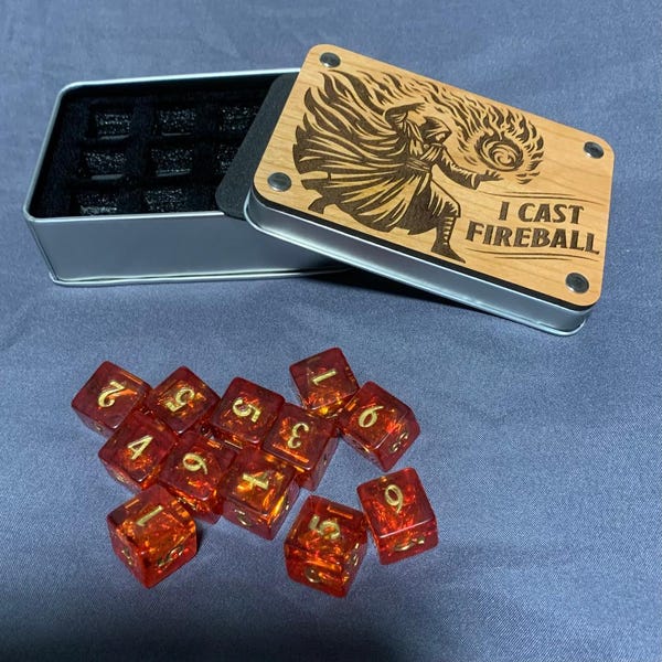Fireball D6 Dice Set and Decorative Box – Red Orange Dice With Holo ...