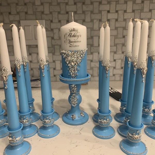 Baby Blue Quinceanera 15 Candles Set, Light Blue Quinceanera Candle ...