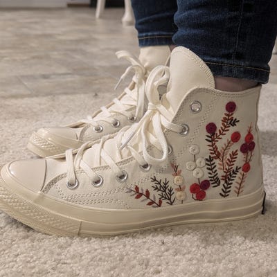 Wedding Converse for Bride, Custom Embroidered Converse Platform ...