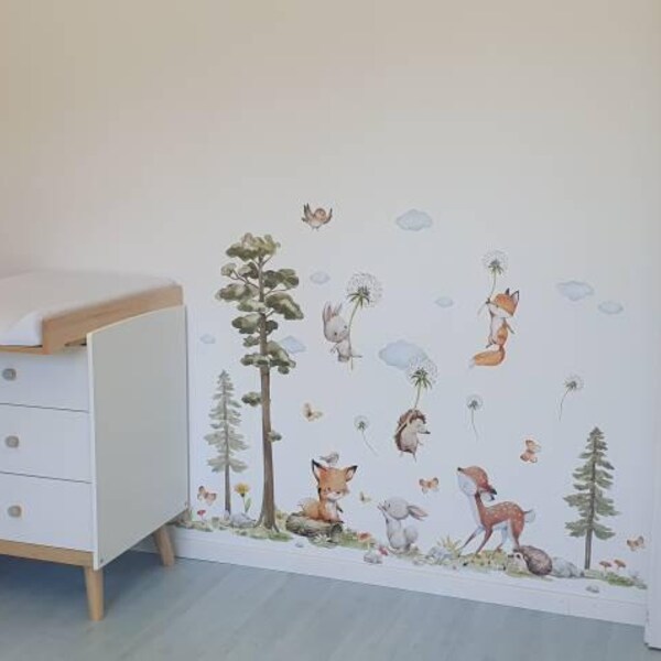 Wall Sticker for Children's Room Rabbit Bear Wall Sticker Forest ...