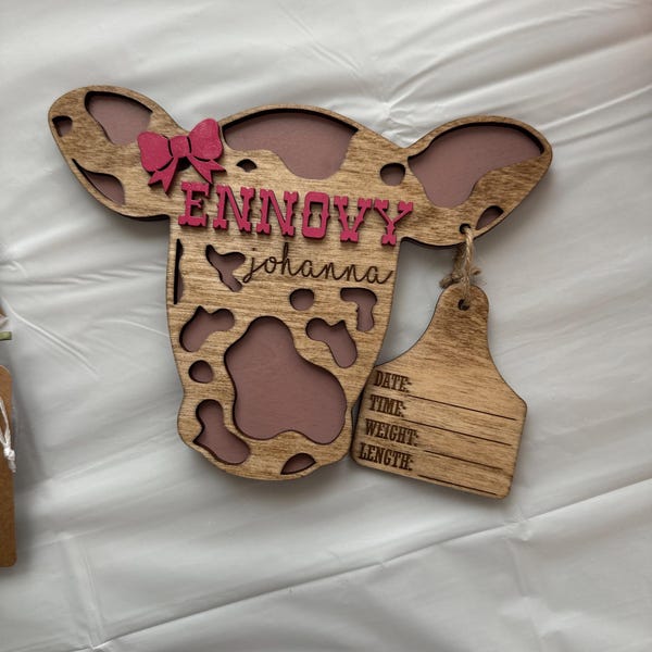 Baby Girl Cow Birth Stats Sign / Nursery Announcement / Cattle Tag ...