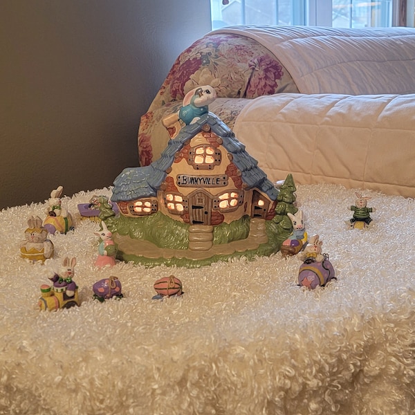Easter, Easter Bunnyville, Handcrafted Lighted Easter Set, Bunny, Bunny ...