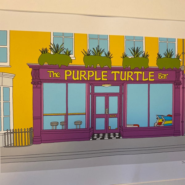 Reading Purple Turtle Art Print, Reading Illustration, Purple Turtle ...