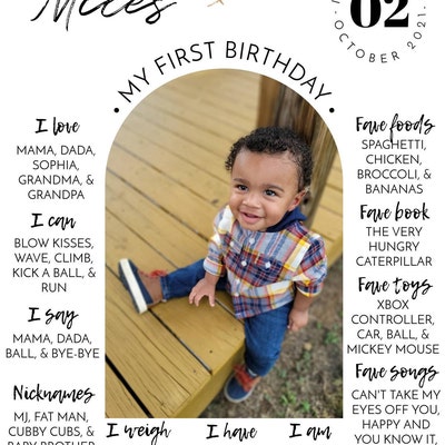 EDITABLE First Birthday Milestone Sign, Modern 1st Birthday Milestone ...