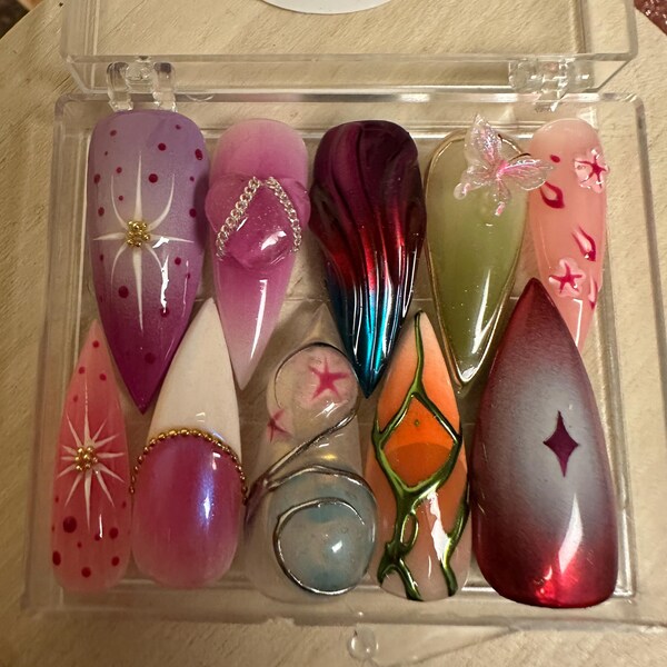 Fairy Tale Flower Long Almond Press on Nails, 3D Fairycore Nails ...