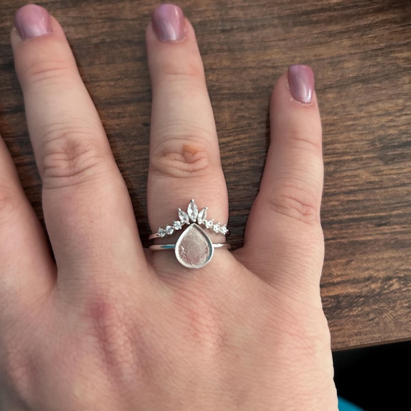 5x7mm Pear Prong Ring Settings Simple Rose Gold Plated Solid 925 ...