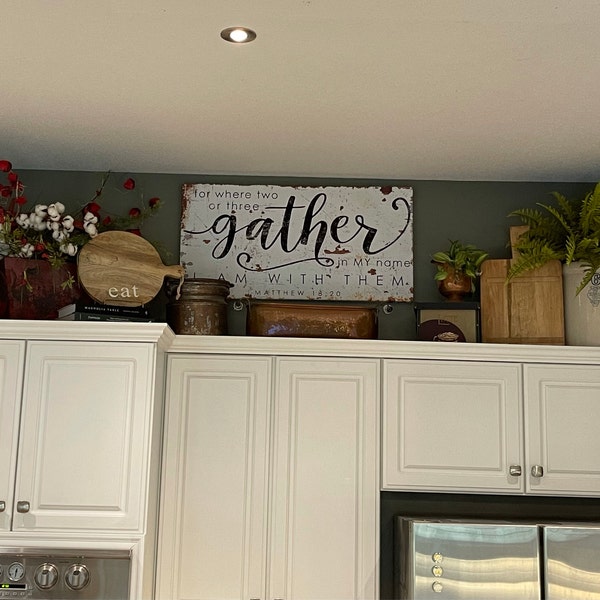 GATHER Sign Matthew 18:20 Modern Farmhouse Decor Fixer Upper Sign Home ...
