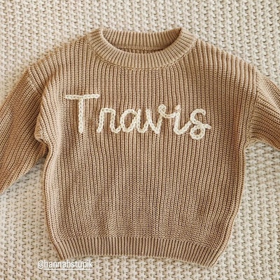 Custom Name Sweater, Hand Embroidered Baby Sweater, Personalized Name ...