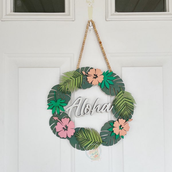 Aloha Welcome Sign SVG, Tropical Flower Wreath SVG, Hawaiian Door ...