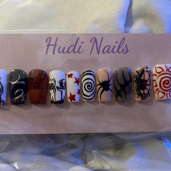 Stunning Acubi-style Nails Deep Blue Ombre Press on Nails Sparkling ...