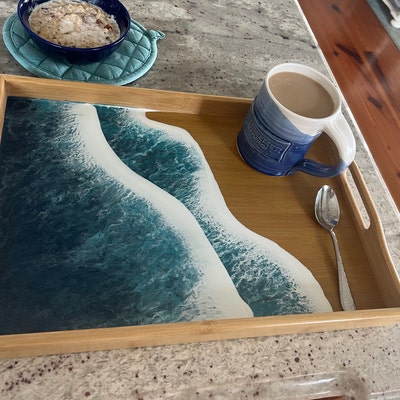 Resin Ocean Tray Square Paulownia Wood - Etsy
