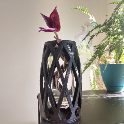 Large 10in 25cm Granite Stone Look Vase Black Grey White Vase Geometric ...