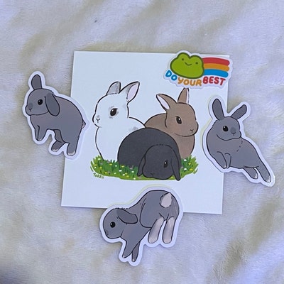 Binky Bunny Sticker Pack of 3, Waterproof Glossy Vinyl Sticker, Lop ...