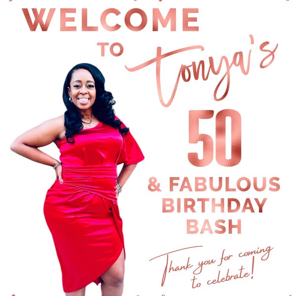 40th Birthday Welcome Sign With Photo, Rose Gold Birthday Sign With ...