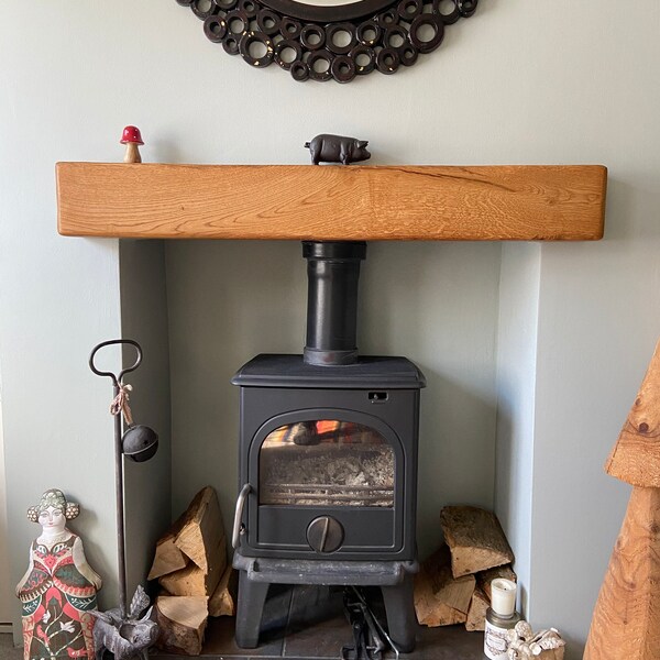 Rustic Oak Fireplace Mantel Beam: Aged Wood, Brackets Included (14cm X ...