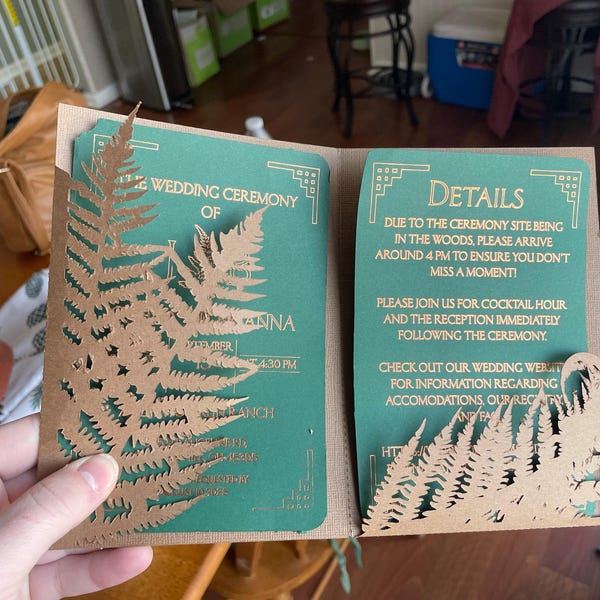 Fern Invitation Svg Template, Panel Pocket Wedding Invitation Envelope ...