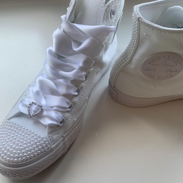 Bridal Wedding Custom White Pearl Converse Wedding Sneakers Bride Converse - Etsy
