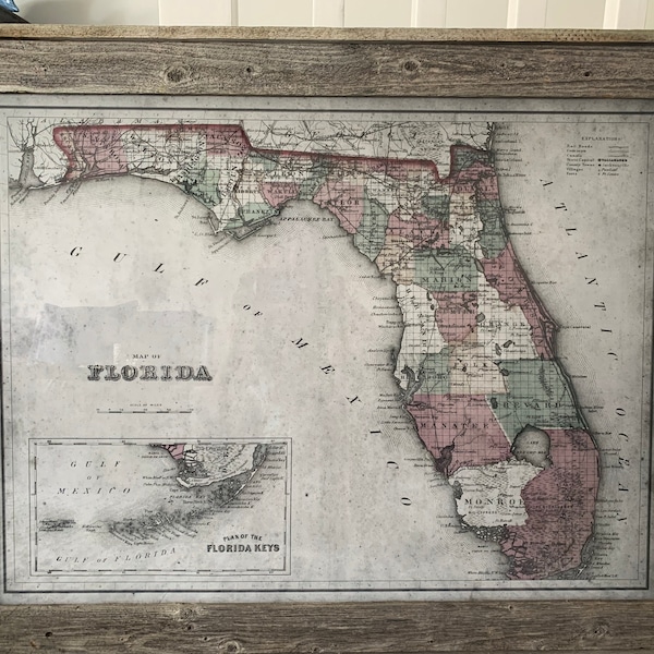 Vintage Florida Keys Map Print C.1850s, Antique Coastal Island Map ...