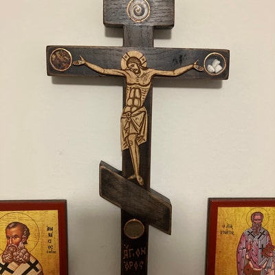 Wall Crucifix Handmade Orthodox Christian 3 Bar Cross Byzantine Style ...