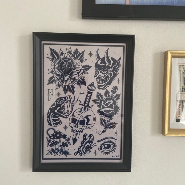 A4 Traditional Black Work Tattoo Art Print - Etsy UK