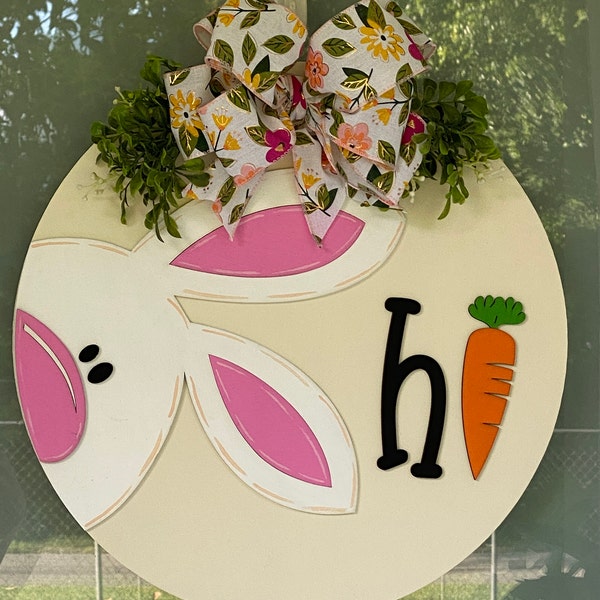 Easter Bunny Door Hanger SVG | Bunny Hi Welcome Sign Laser Cut File ...