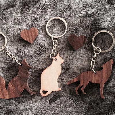 Wooden Fox Keychain Walnut Wood Animal Keychain - Etsy
