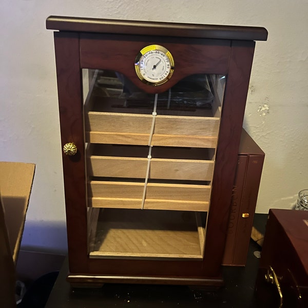 Navy Desktop Cigar Humidor W/ Humidifier & Hygrometer (custom Name ...