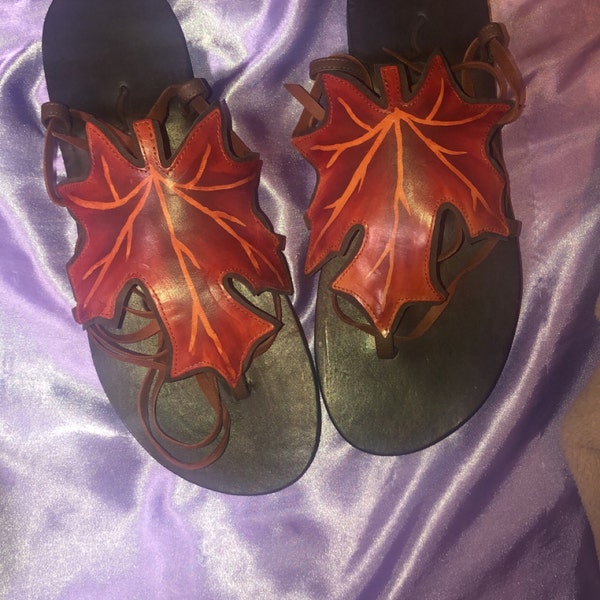 Hand Painted Leaf, Sandals for Women, Faerie Sandals, Woodland, Maple ...