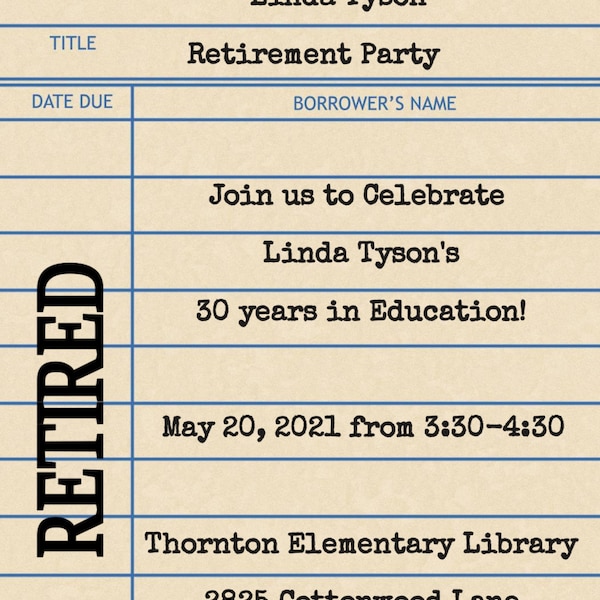 Library Card Invitation Insert, Printable Template, Thank You, Wedding ...