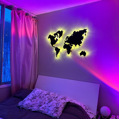 LED WORLD MAP / Wood World Map / Modern Home Decor / Led Wall Art / Led ...