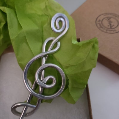 Treble Clef Shawl Pin, Musician Gift Aluminum Scarf Pin, Knitter Gift ...