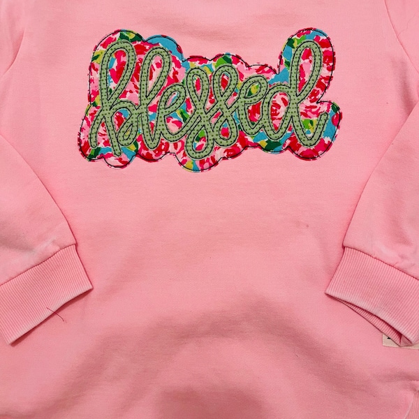 Blessed Hand Lettered Cursive Applique Design - Double Layer Stacked ...