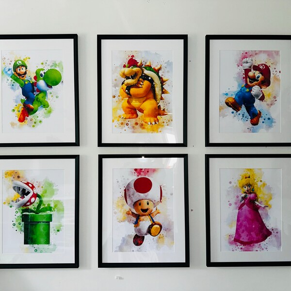 Super Mario Bros Watercolour Prints Set of 6, Mario Poster Mario Print ...