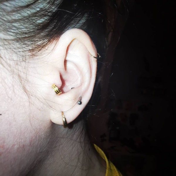 Triple Band Tragus Earring 22g, Sterling Silver Tiny Cartilage Piercing ...