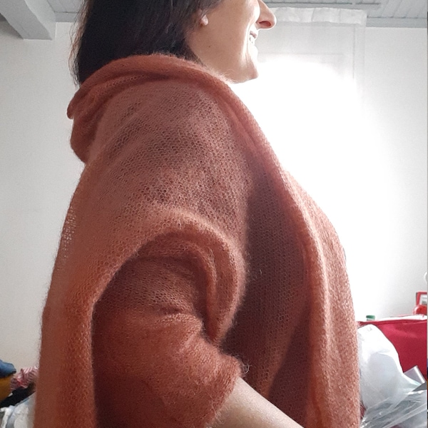 Rust Mohair Silk Handmade Cardigan, Wedding Rust Pullover, Knitted ...