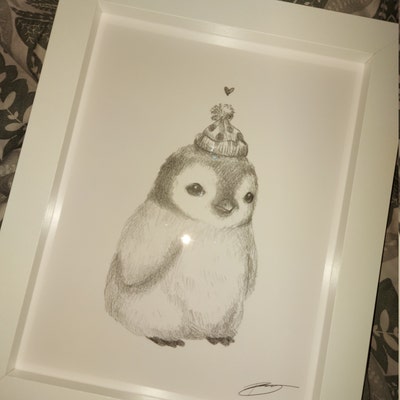 Fat Little Penguin Sketch Illustration 8.5 X 11 Black and White Animal ...