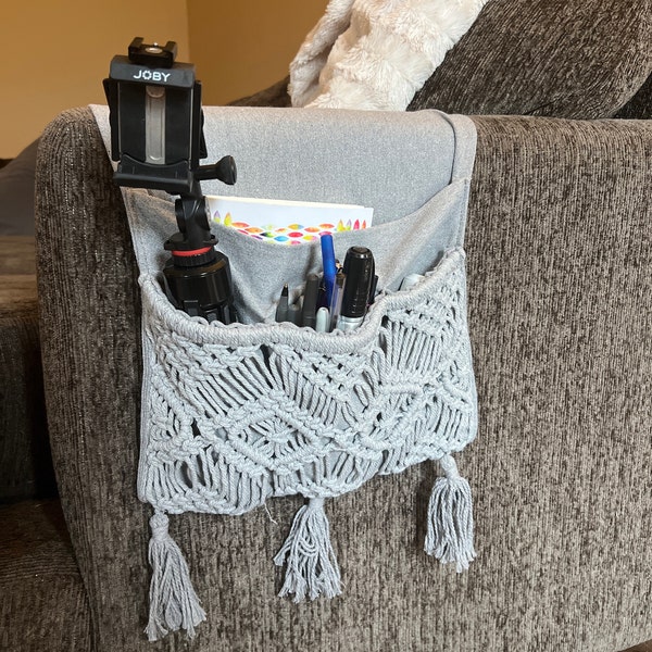 Macrame Sofa Armrest Organizer Remote Control Holder Magazine Storage Basket Couch Chair Arm ...