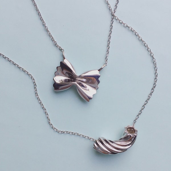 Sterling Silver Farfalle Pasta Necklace – Foodie Jewelry - Etsy