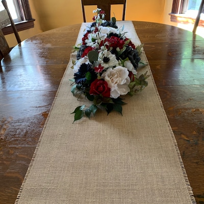 Premium Natural Burlap Table Runner With Fringe - Etsy