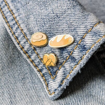 Tiny Eats Pretzel Pin, Cinnamon Bun Pin, Baguette Pin, Board Filler Pin ...