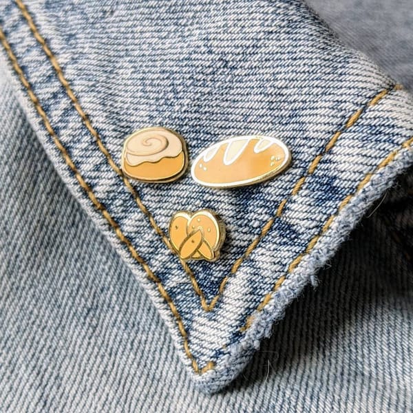 Tiny Eats - Pretzel Pin, Cinnamon Bun Pin, Baguette Pin, Board Filler ...