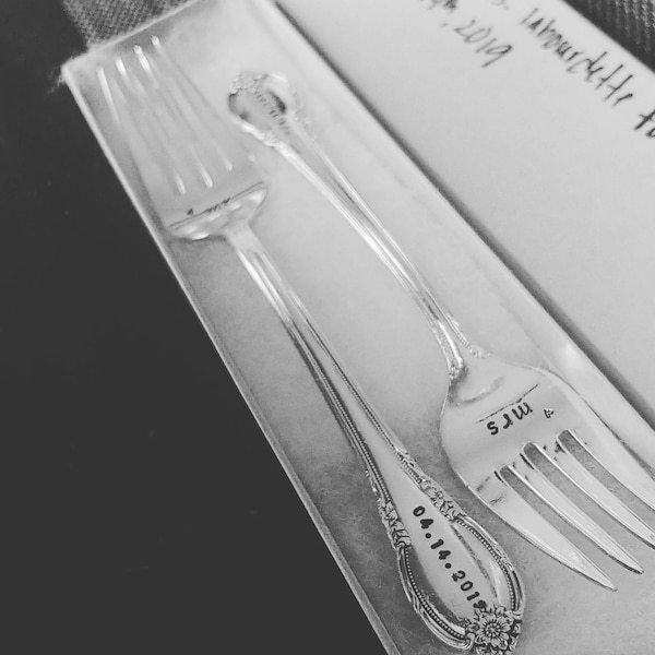 Custom Wedding Forks - Vintage Hand Stamped Dessert Fork Set - Wedding ...