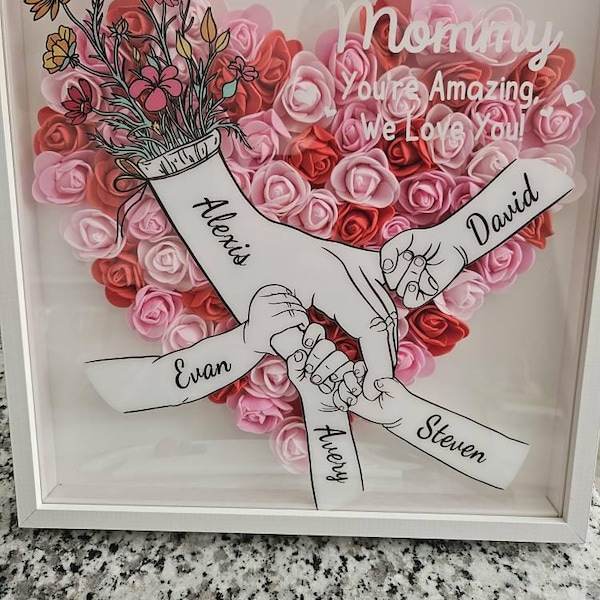 Personalized Flower Shadow Box for Mom, Customized Rose Photo Frame Box ...