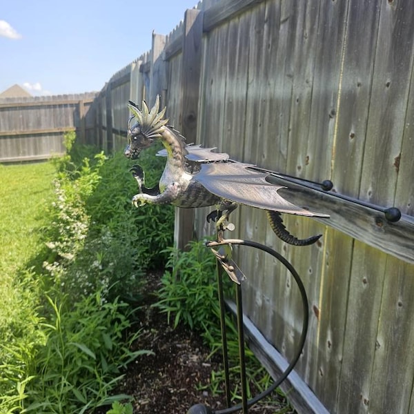 51"tall Handmade Kinetic Dragon Sculpture, Metal Lawn Dragon Garden ...