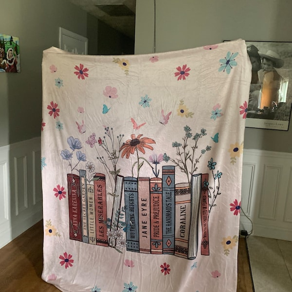 Personalized Floral Book Blanket, Custom Books & Name Library Gift for ...