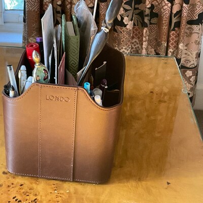 Personalized Hand Crafted Leather Remote Caddy, Desk Organizer With ...