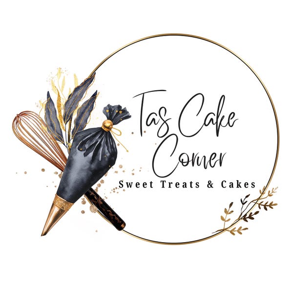 Editable Watercolor Baking Logo DIY Bakery Business Logo Gold Whisk ...