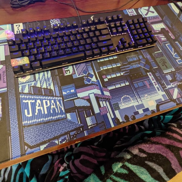 Retro Vaporwave Mousepad, Neon Tokyo Street Pixel Art, Purple Japanese ...
