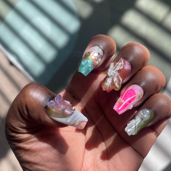 Cleo Sol Inspired Nails/brown Nails/ Neosoul Nails/ 3D Press on Nails ...