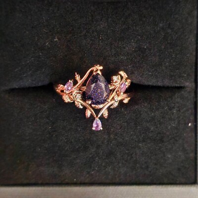 Galaxy Round Blue Sandstone Engagement Ring Set Unique Round Opal ...